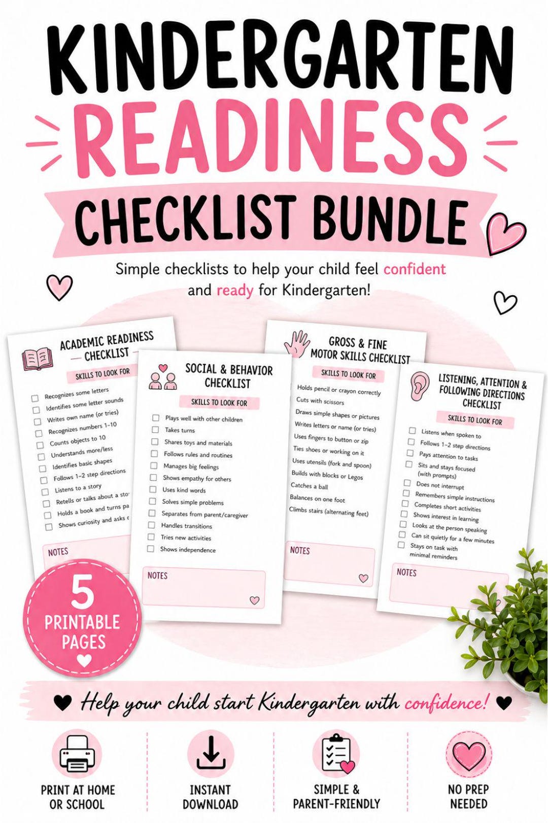 Kindergarten Readiness Checklist Bundle | Preschool & Pre-k Skills ...