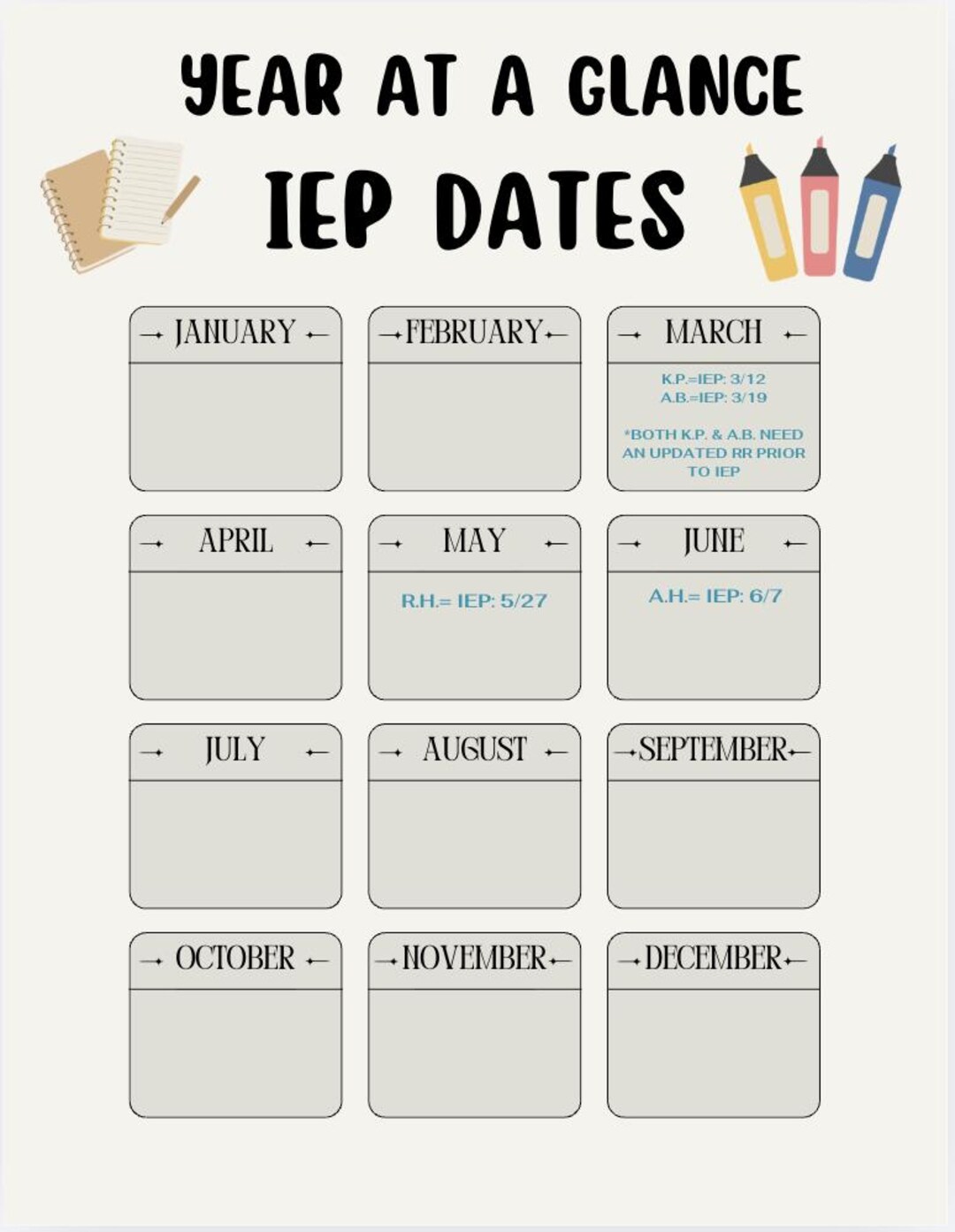 IEP Year @ a Glance Editable Template - Etsy