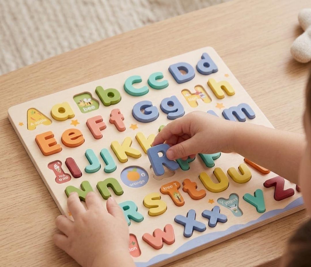 Wooden Alphabet Puzzle for Toddlers, Montessori ABC Learning Toy Wood ...