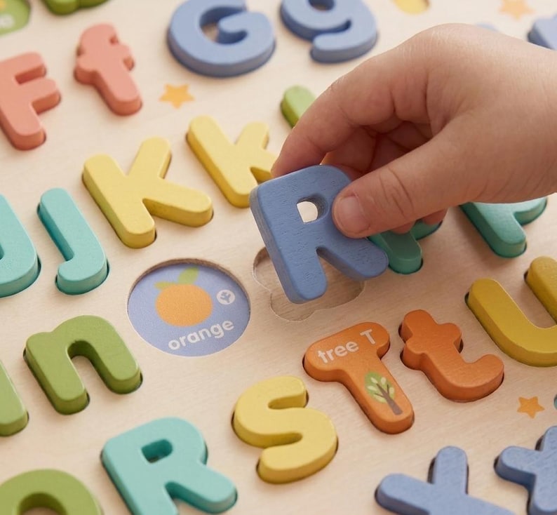 Wooden Alphabet Puzzle for Toddlers, Montessori ABC Learning Toy Wood ...