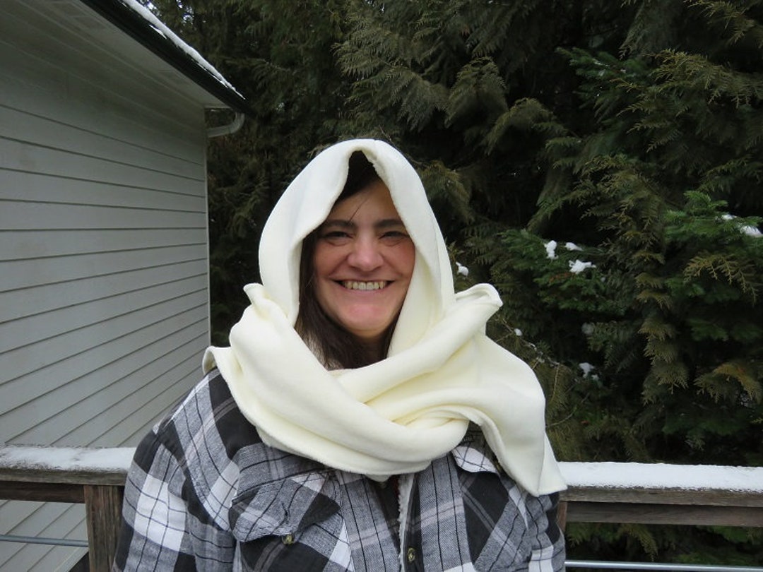 Hooded Scarf, Fleece Scarf, Snoodie, Ivory Scarf, Long Scarf, Neck ...
