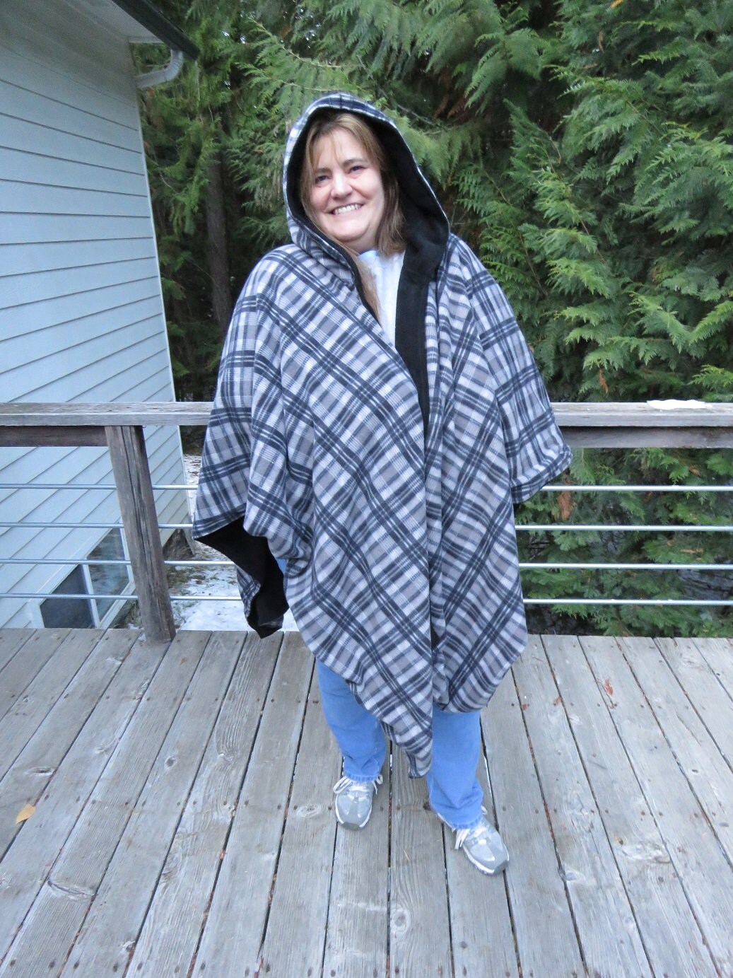 Fleece Cape, Reversible Cape, Plaid Cape, Plus Size Cape, Womens Cloak ...