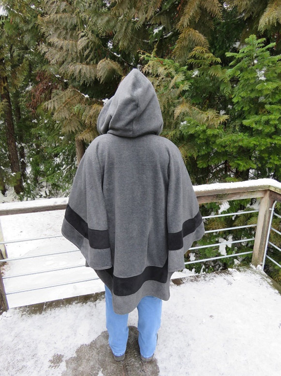 Poncho, Mens Poncho, Fleece Poncho, Hooded Poncho, Two Tone Poncho ...
