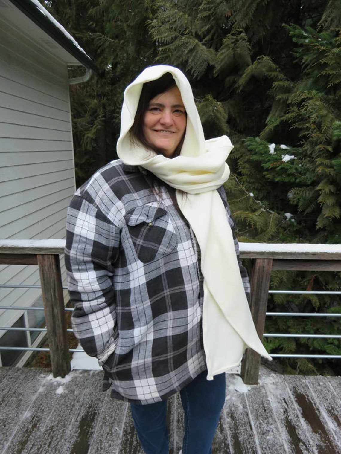 Hooded Scarf, Fleece Scarf, Snoodie, Ivory Scarf, Long Scarf, Neck ...