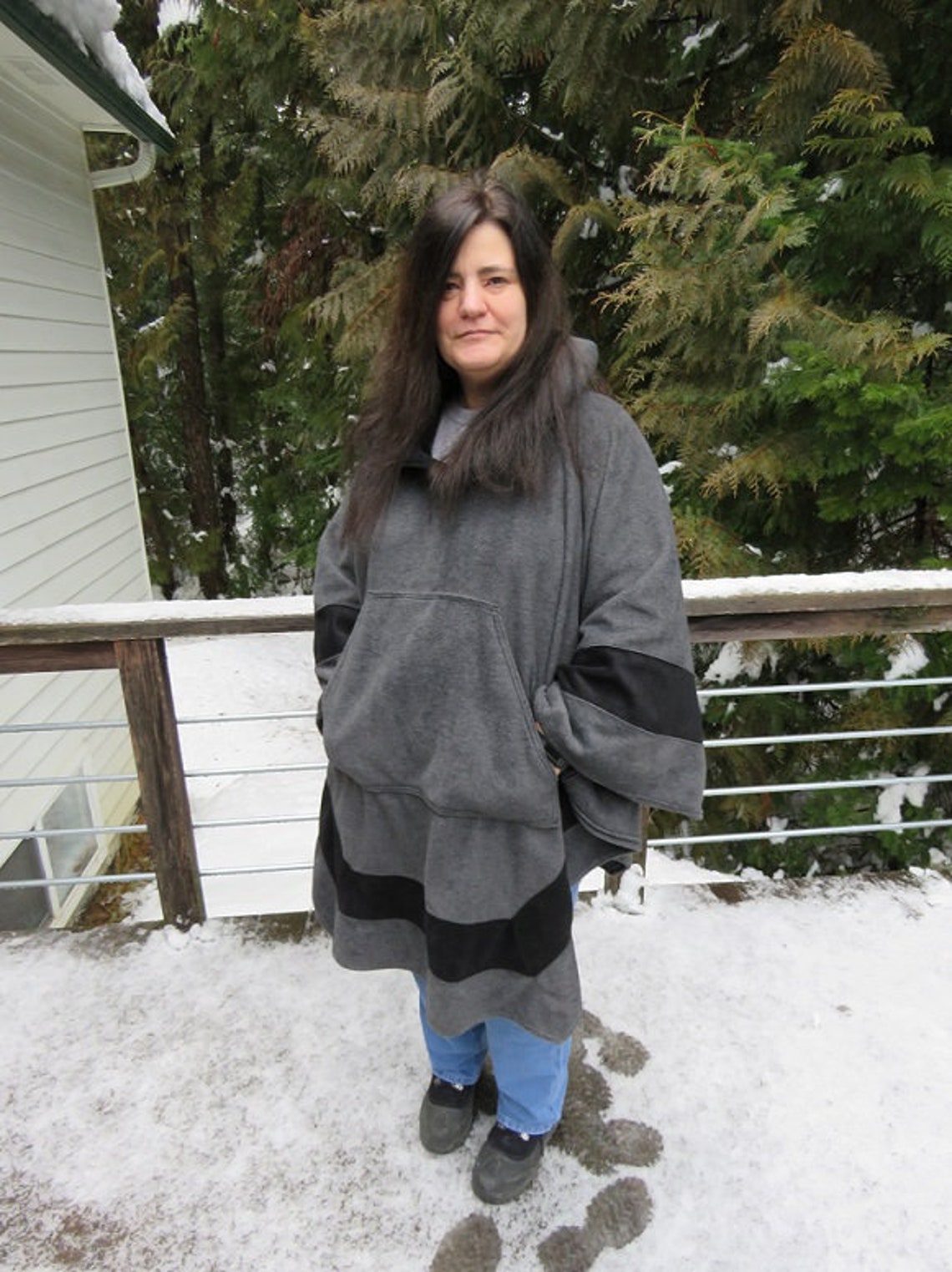 Poncho, Womens Poncho, Fleece Poncho, Hooded Poncho, Two Tone Poncho ...