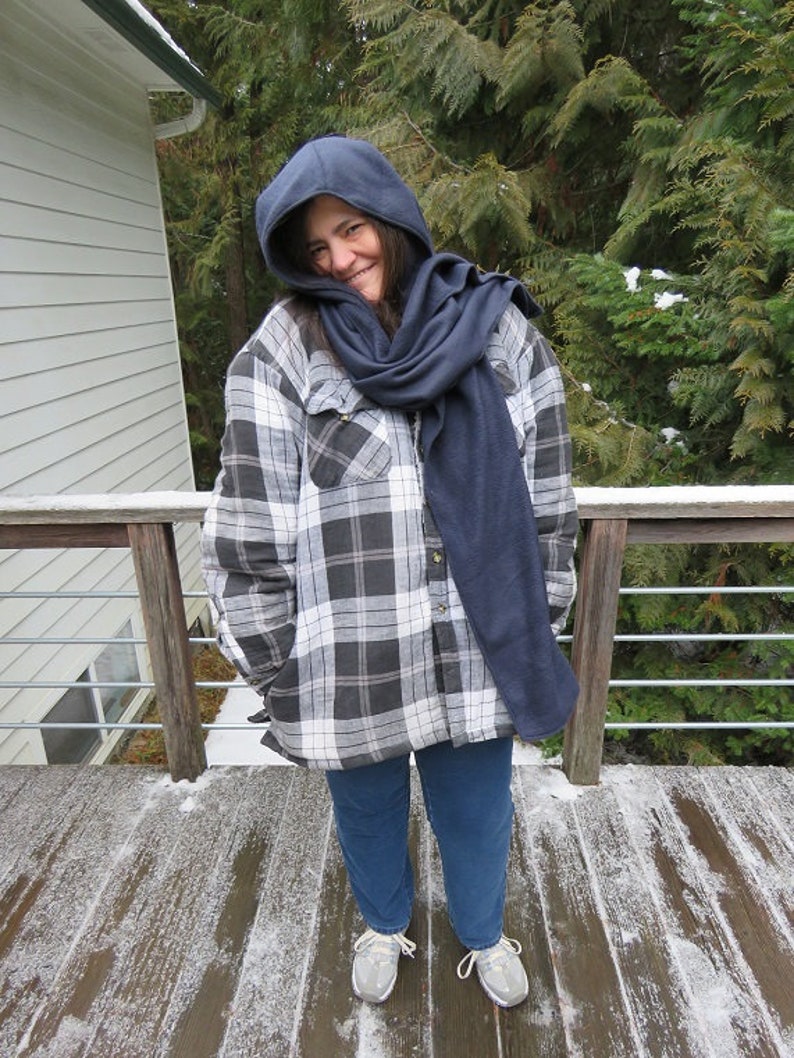 Hooded Scarf, Fleece Scarf, Snoodie, Navy Scarf, Long Scarf, Neck ...