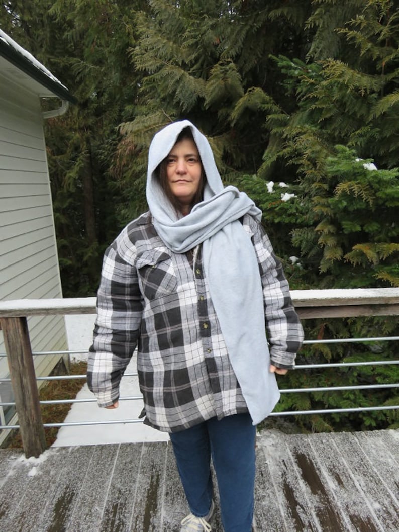 Hooded Scarf, Fleece Scarf, Snoodie, Gray Scarf, Long Scarf, Neck ...