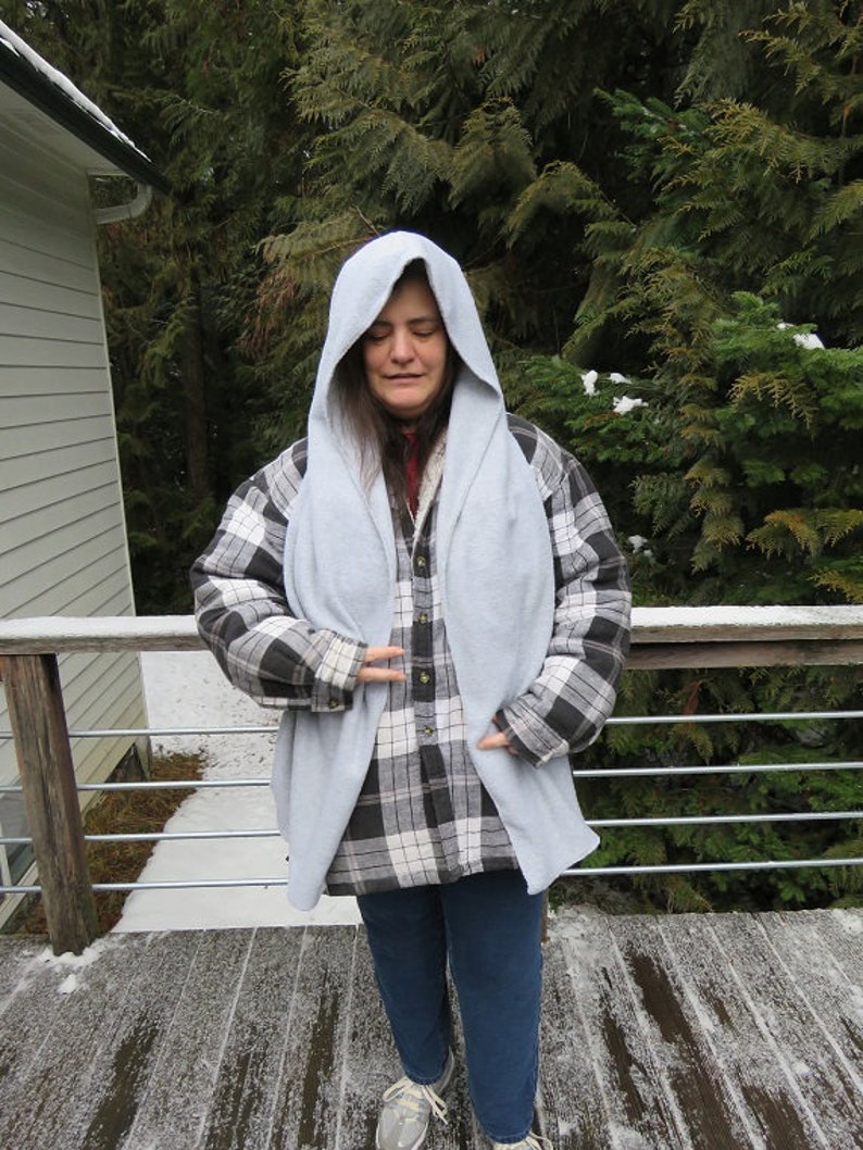 Hooded Scarf, Fleece Scarf, Snoodie, Gray Scarf, Long Scarf, Neck ...