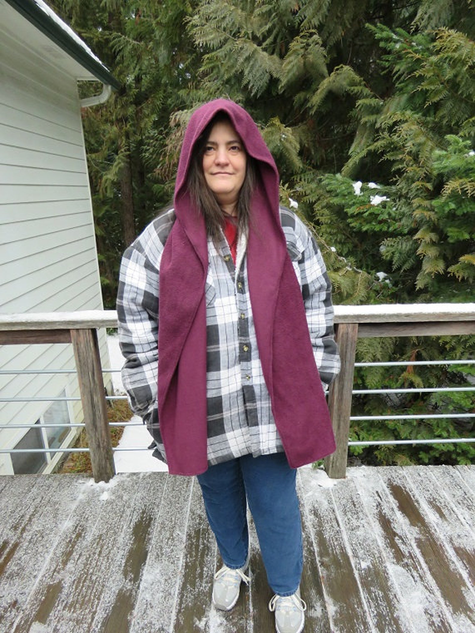 Hooded Scarf, Fleece Scarf, Snoodie, Burgundy Scarf, Long Scarf, Neck ...