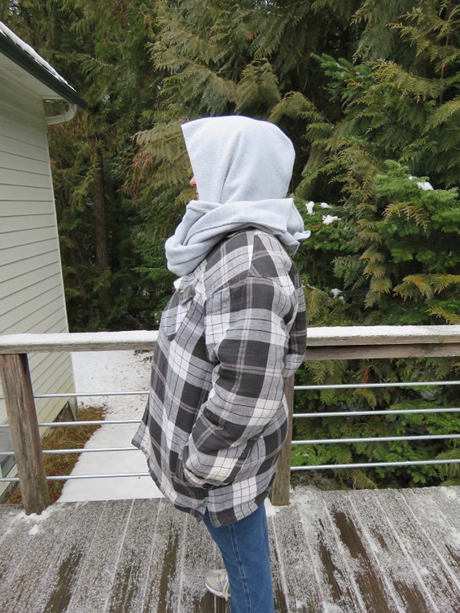 Hooded Scarf, Fleece Scarf, Snoodie, Gray Scarf, Long Scarf, Neck ...