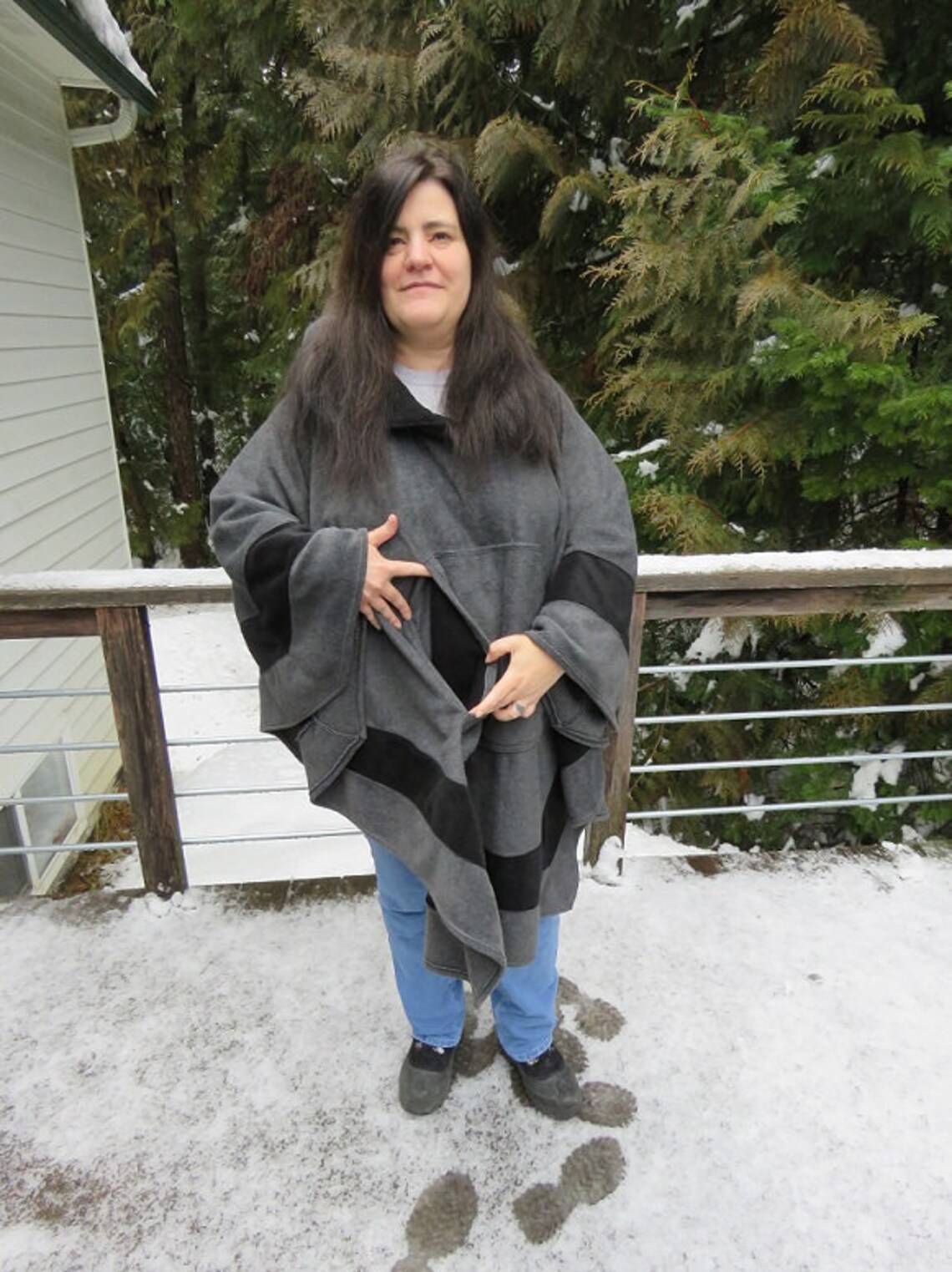 Poncho, Womens Poncho, Fleece Poncho, Hooded Poncho, Two Tone Poncho ...