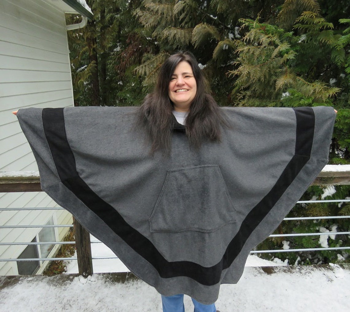 Poncho mens poncho fleece poncho hooded poncho two tone | Etsy