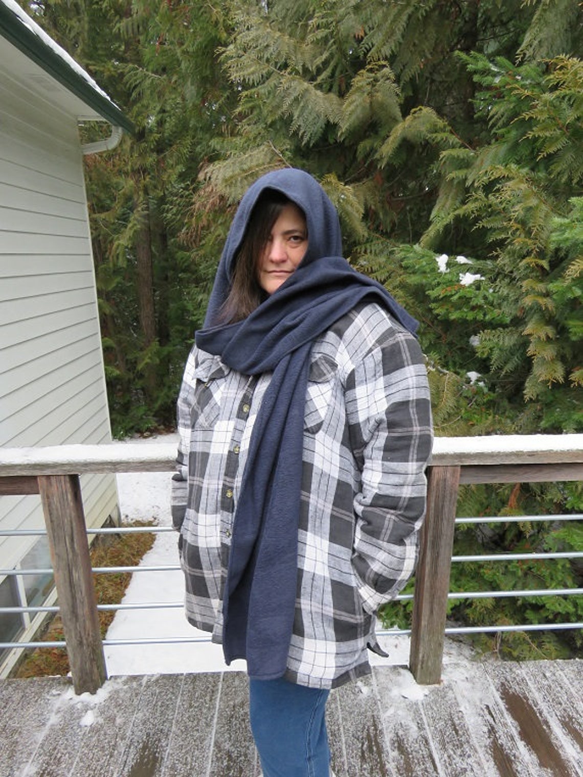 Hooded Scarf, Fleece Scarf, Snoodie, Navy Scarf, Long Scarf, Neck ...