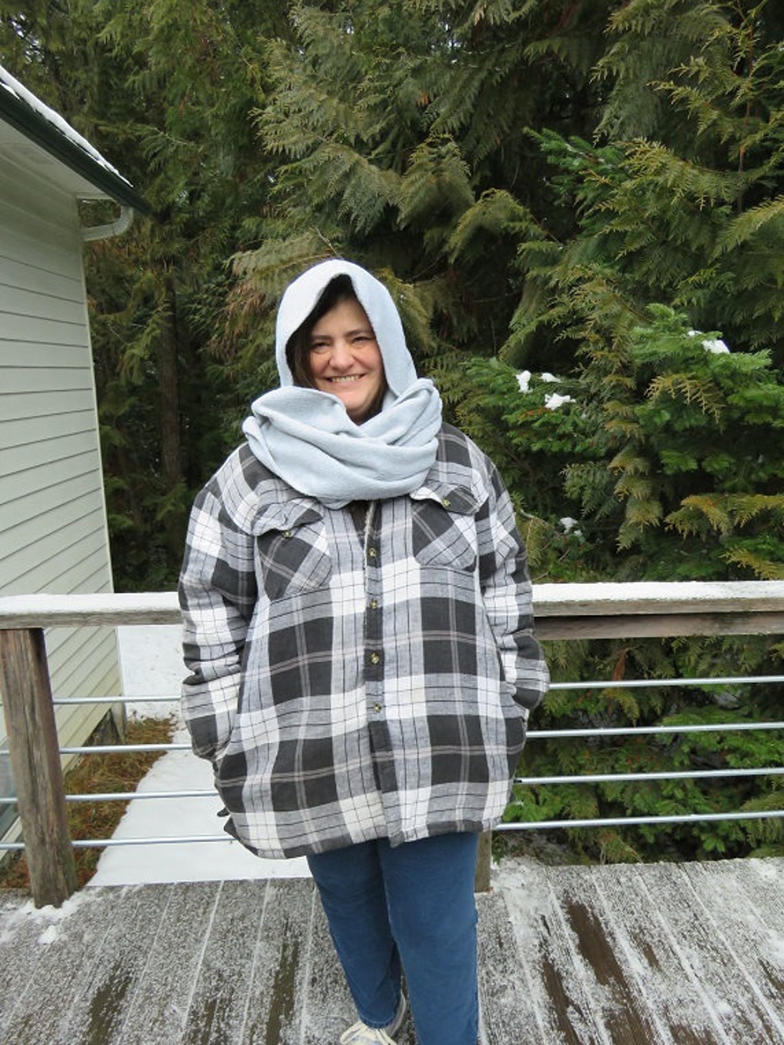 Hooded Scarf, Fleece Scarf, Snoodie, Gray Scarf, Long Scarf, Neck ...