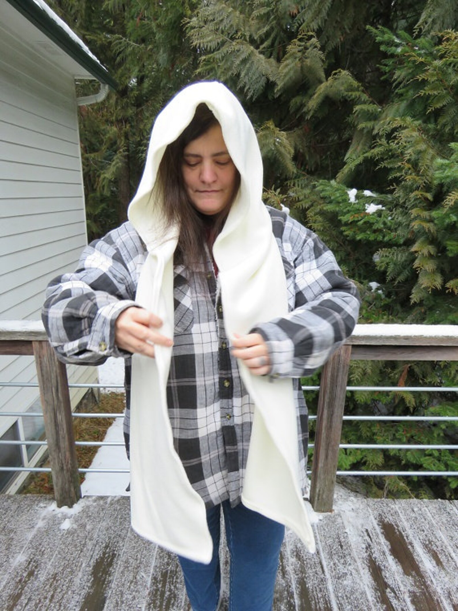 Hooded Scarf, Fleece Scarf, Snoodie, Ivory Scarf, Long Scarf, Neck ...