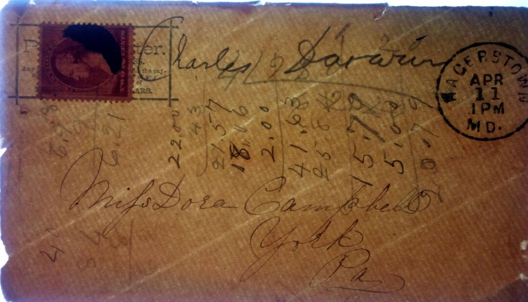 Charles Darwin Bold Signature on 1800s Period Envelope W Rare Stamp and ...
