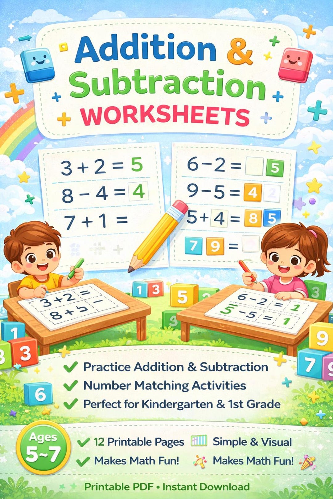 Addition Subtraction Worksheets for Kindergarten 1st Grade | Math ...