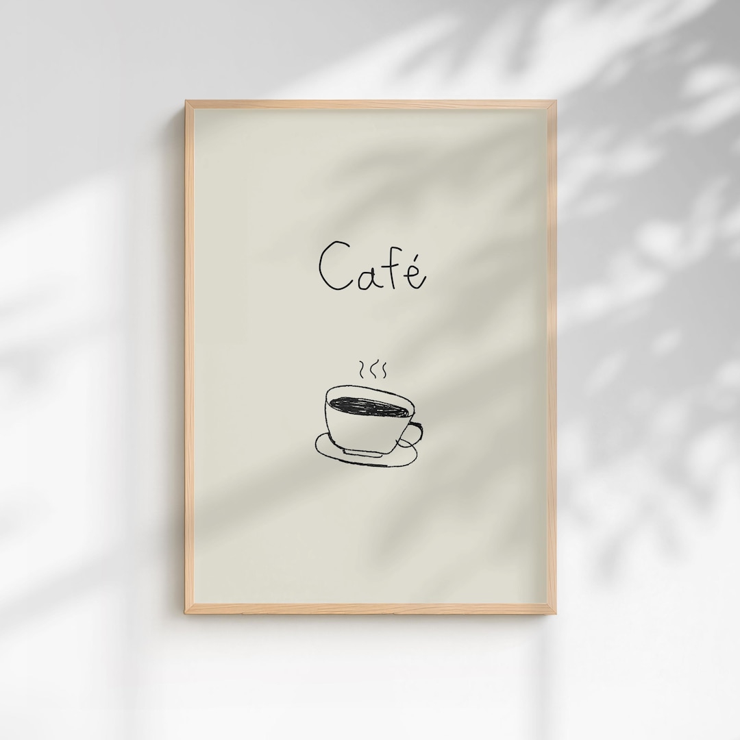 Handwritten: Café Print, Minimalist Coffee Cup Line Art, Moody Coffee ...