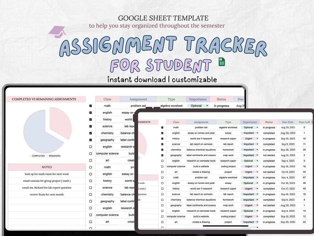 Academic Student Tracker Googlesheet Template ; Assignment and Exam ...