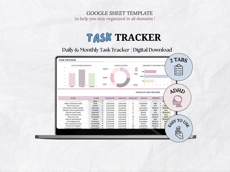 Pastel Task Tracker Spreadsheet | Monthly Yearly Digital To-do List ...