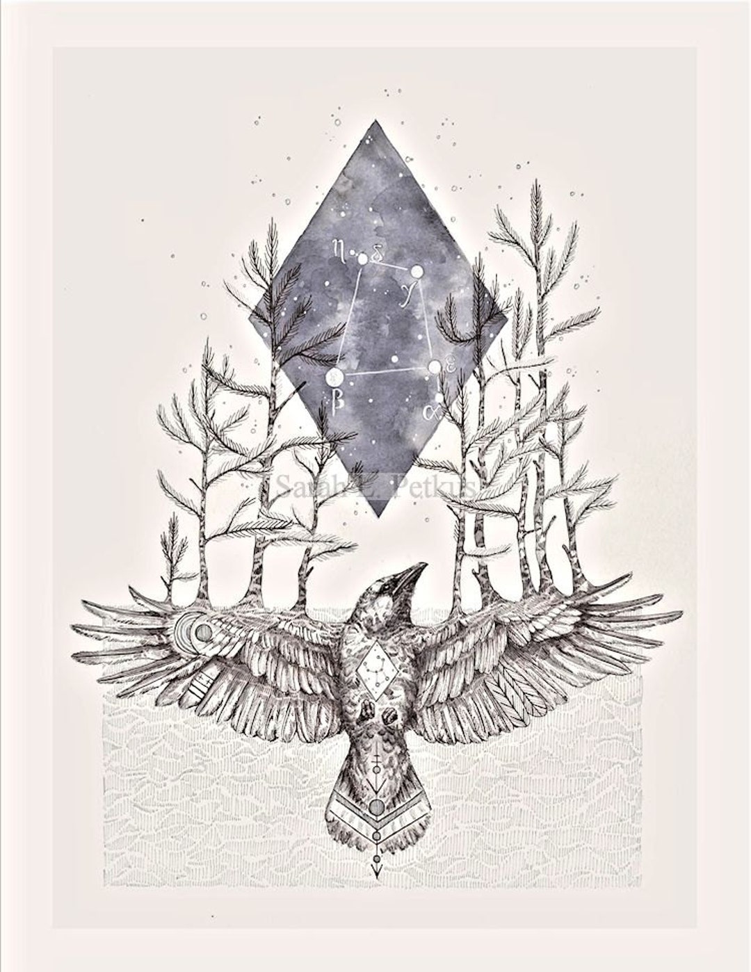 The Crow - Corvus - 11x14 Geometric Constellation Raven Art Print ...