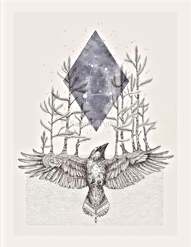 Corvus 8x10 geometric raven art print | Etsy