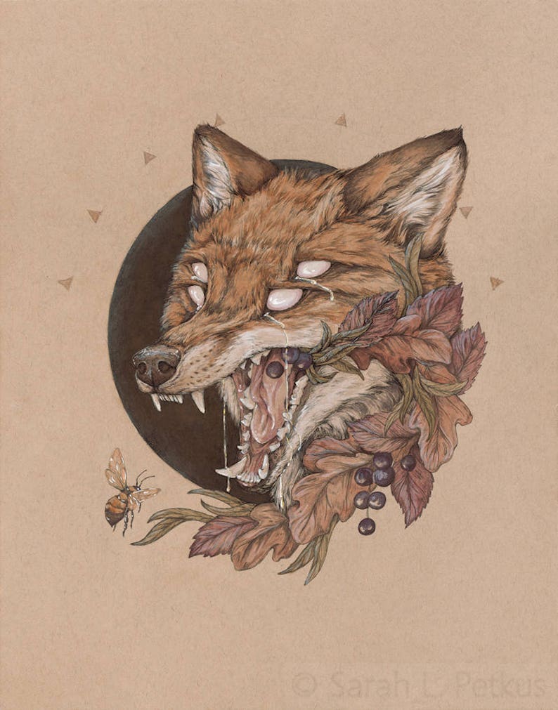 11 X 14 Fox Fine Art Print - Dark Art - Spooky Witchy Decor - Flora and ...