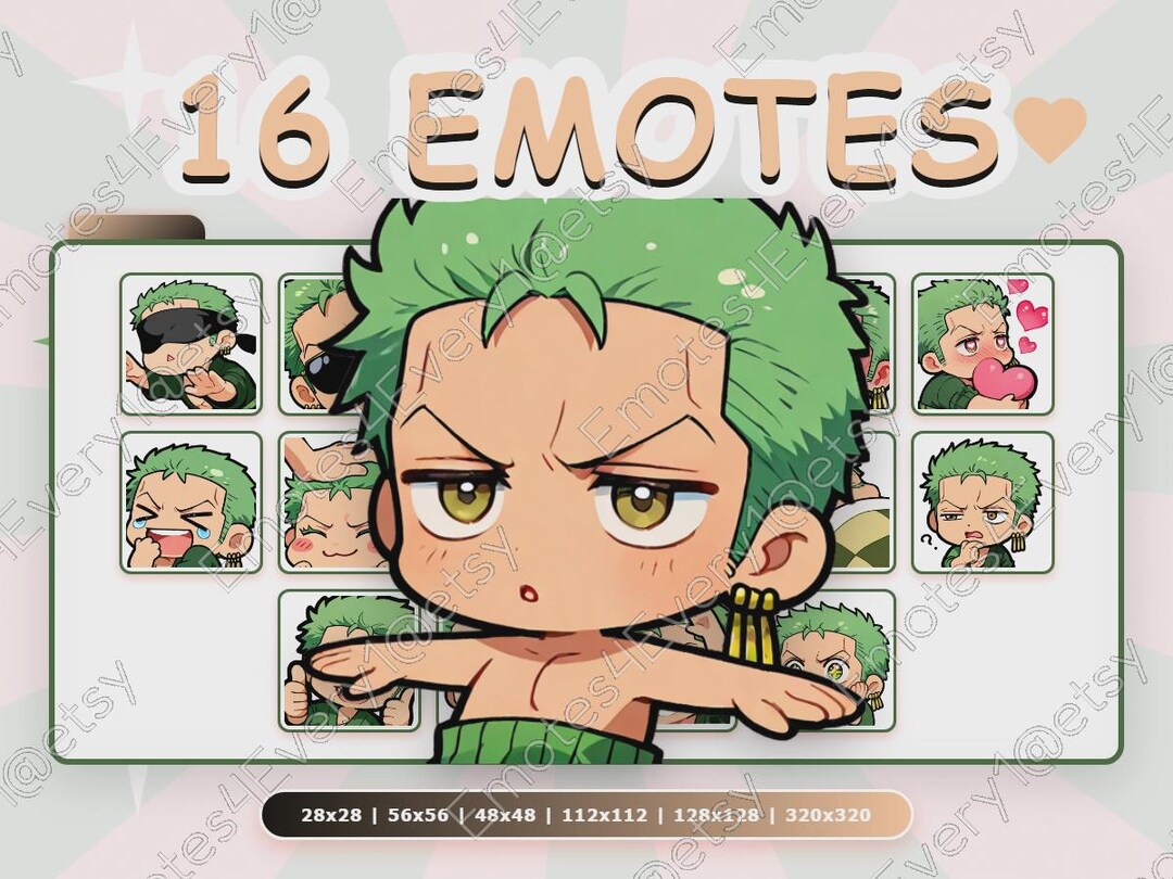 Roronoa Zoro Emotes Pack | 16 Chibi Emotes for Twitch, Discord, Youtube ...