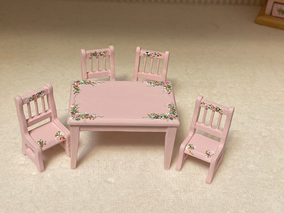 Dollhouse 1:24 Half-inch Scale TABLE & 4 CHAIRS Miniature Hand-painted ...