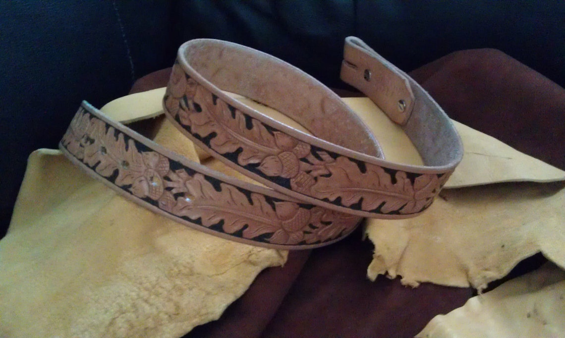 Leather Belt Custom Tooled Oak Leaf Pattern | Etsy