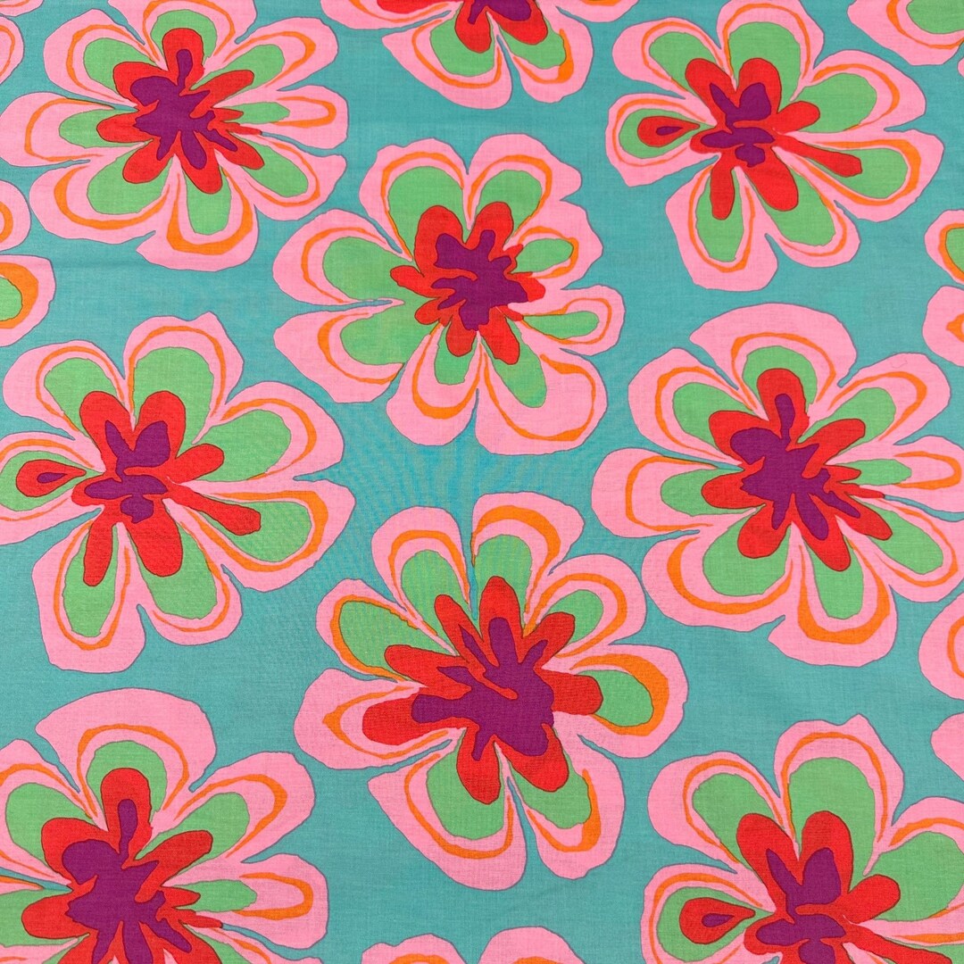 1 Yard Funky Flora Brandon Mably for Kaffe Fassett Aqua Fabric, Free ...