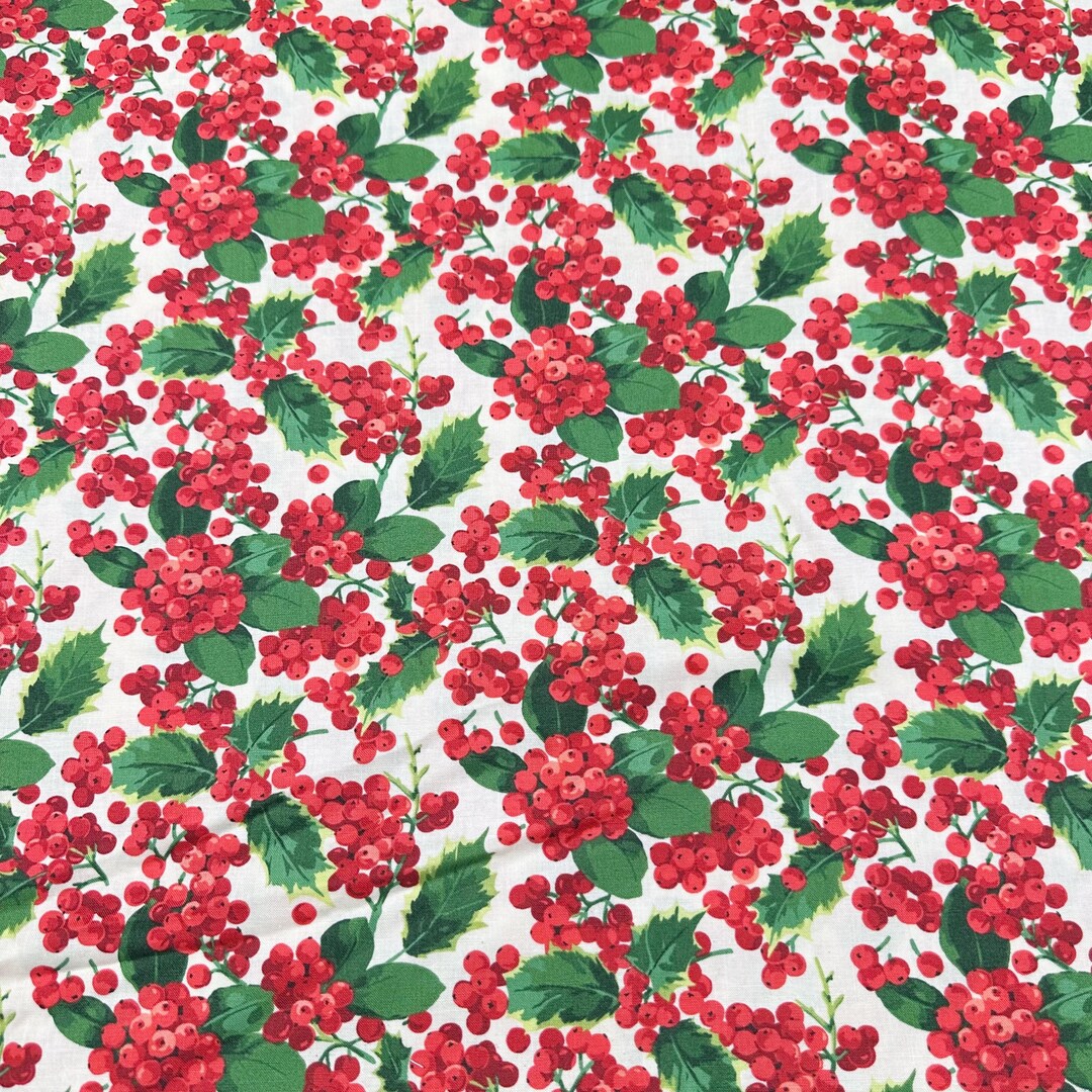 1 Yard Holly Berry - Red Winterberry by Martha Negley Cotton Fabric ...