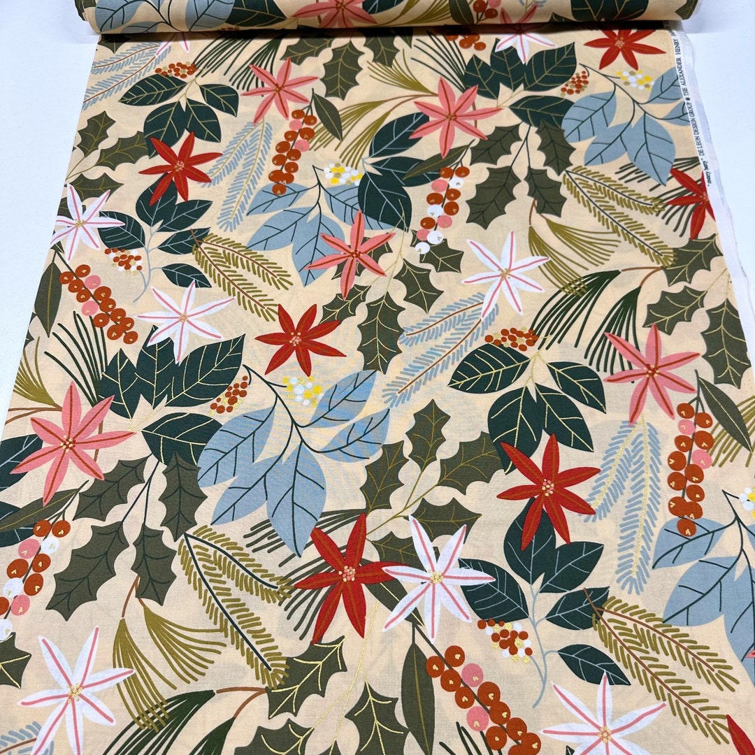 1 Yard Alexander Henry Merry Berry Tea Dye Holiday Christmas Cotton ...