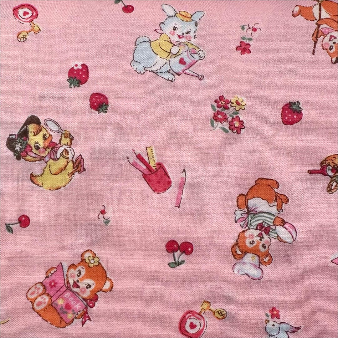 1 Yard Cute Retro Tiny Animals in Pink by Atsuko Matsuyama Cotton ...