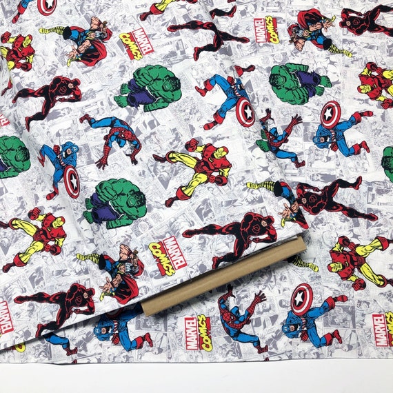 1 Yard Marvel Action Comic Avengers Cotton Fabric | Etsy