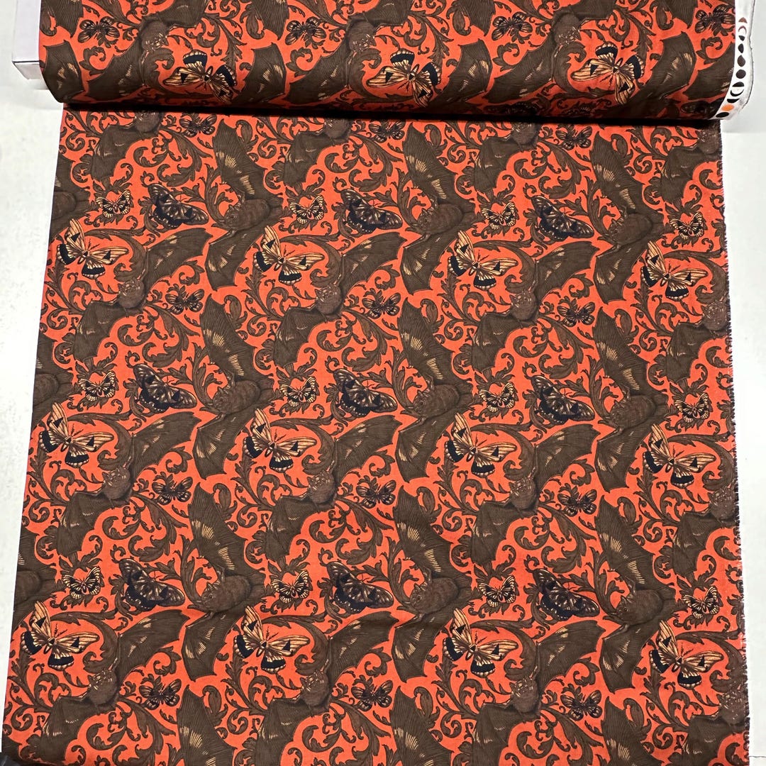 1 Yard Bat & Moth - Orange, Mystic Moonlight by Rachel Hauer Cotton ...