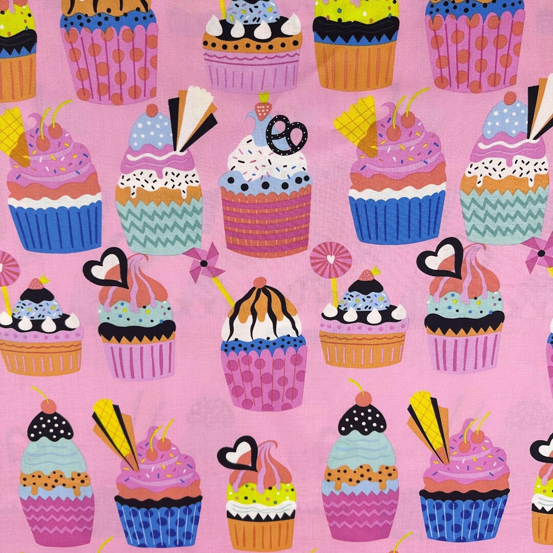 1 Yard Frosted Cupcakes on Pink Alexander Henry Cotton Fabric 8774B - Etsy
