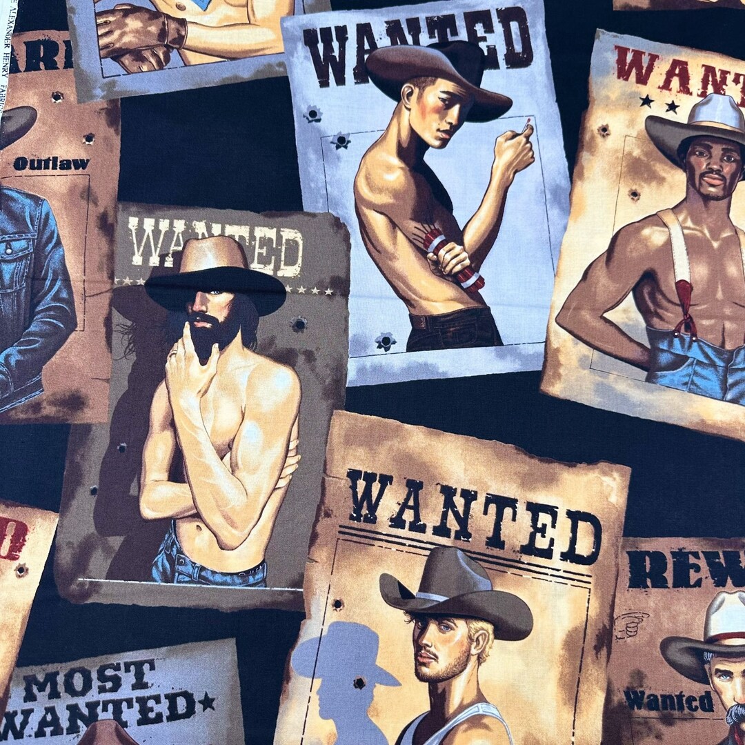 1 Yard Wanted Sexy Outlaws Pin up Men Cotton Fabric by Alexander Henry ...