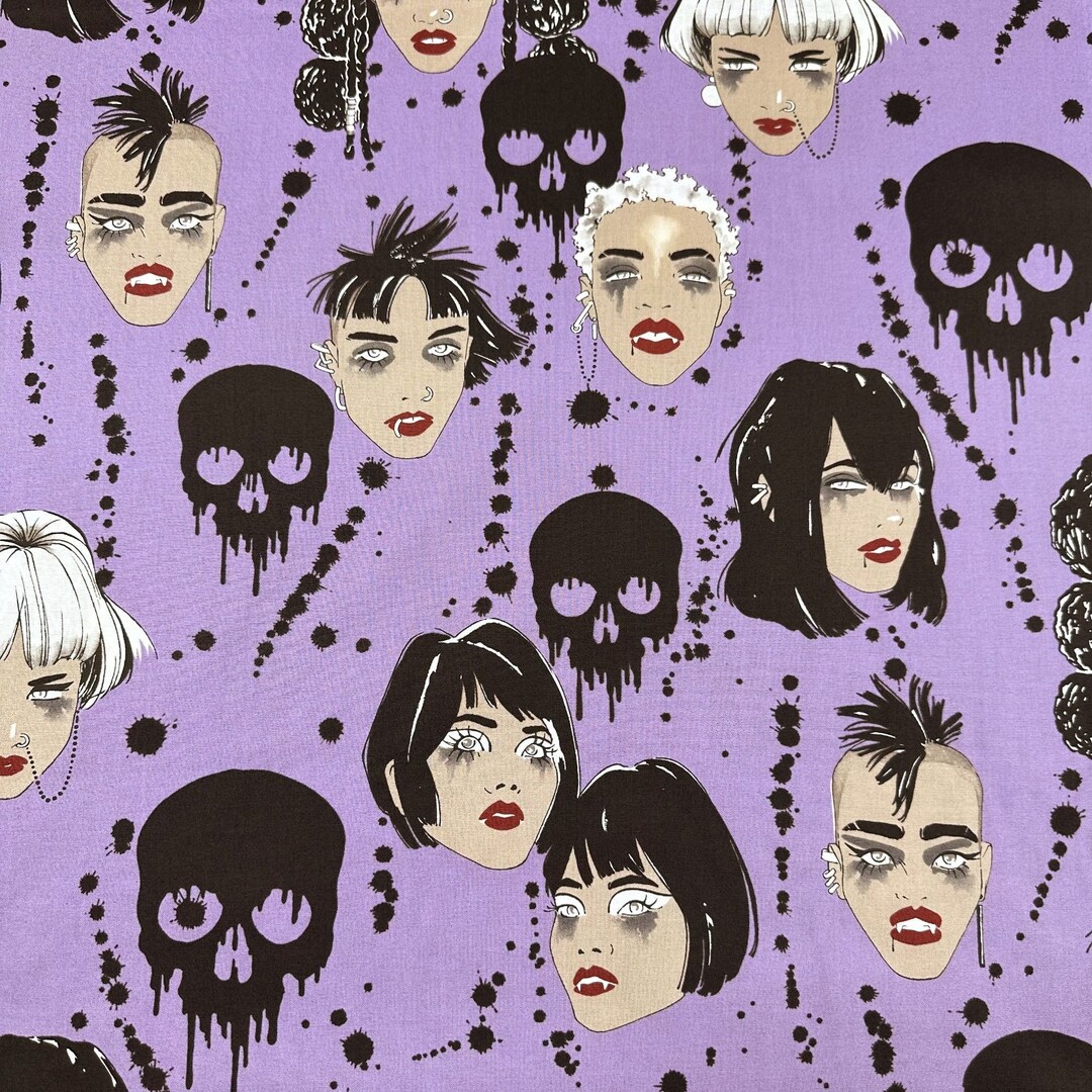 1 Yard Alexander Henry Vamps Vampire Purple Cotton Fabric, Vampires ...