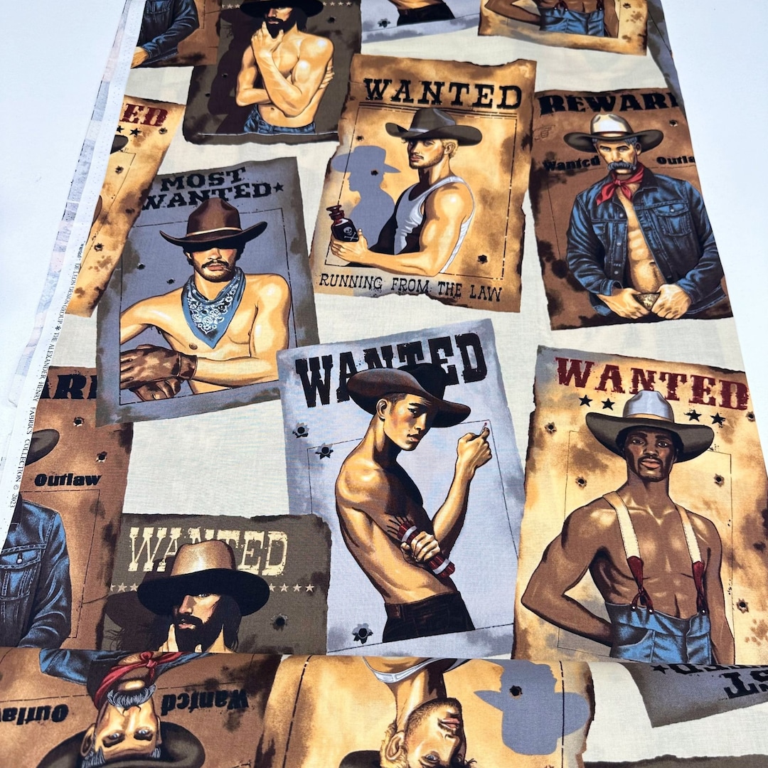 1 Yard Wanted Sexy Outlaws Pin up Men Cotton Fabric by Alexander Henry ...