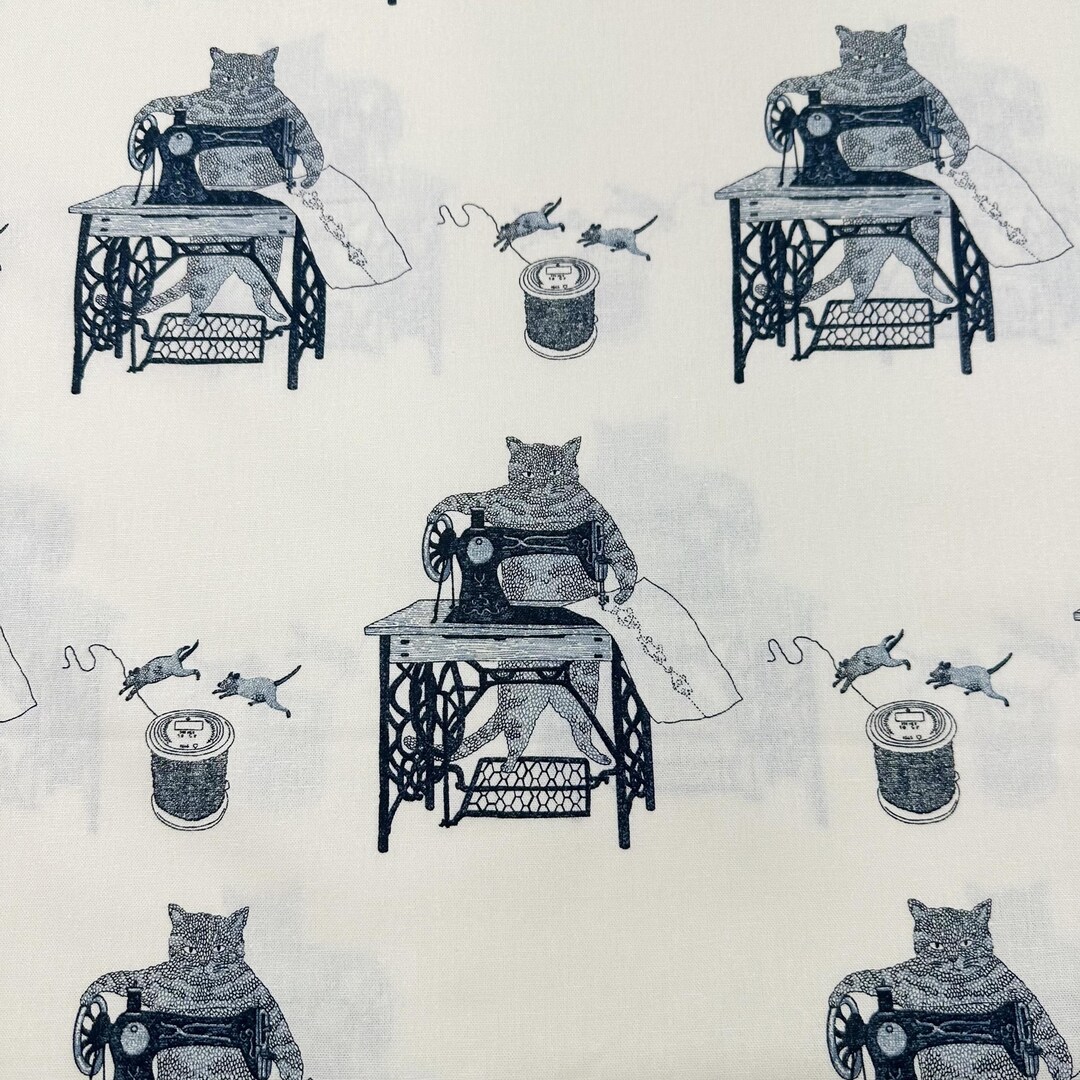 1 Yard Cats on Treadle Sewing Machines by Naoya Hata Cotton Linen ...