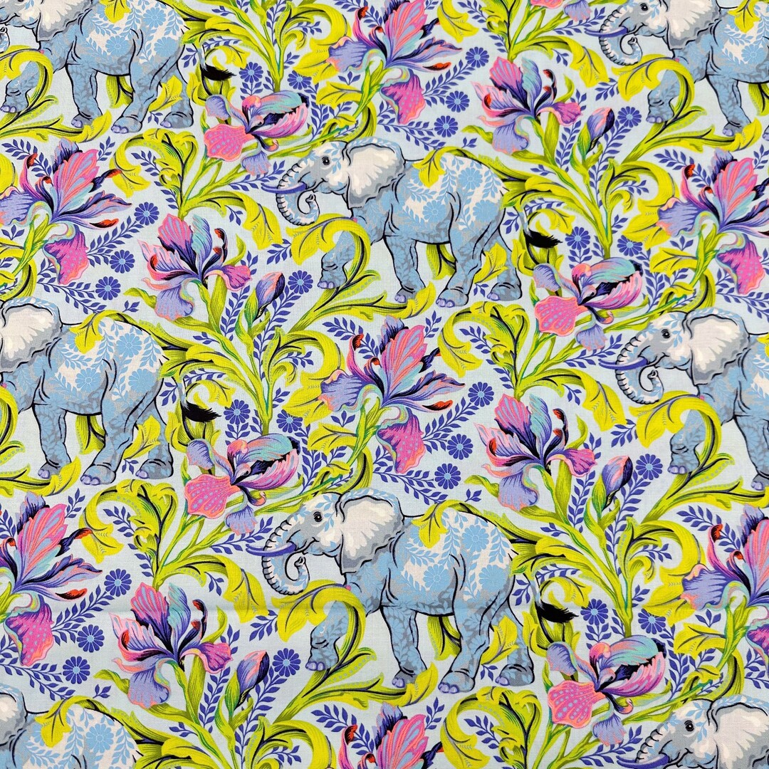 1 Yard Tula Pink Everglow Elephants All Ears Aura Cotton Fabric, Free ...