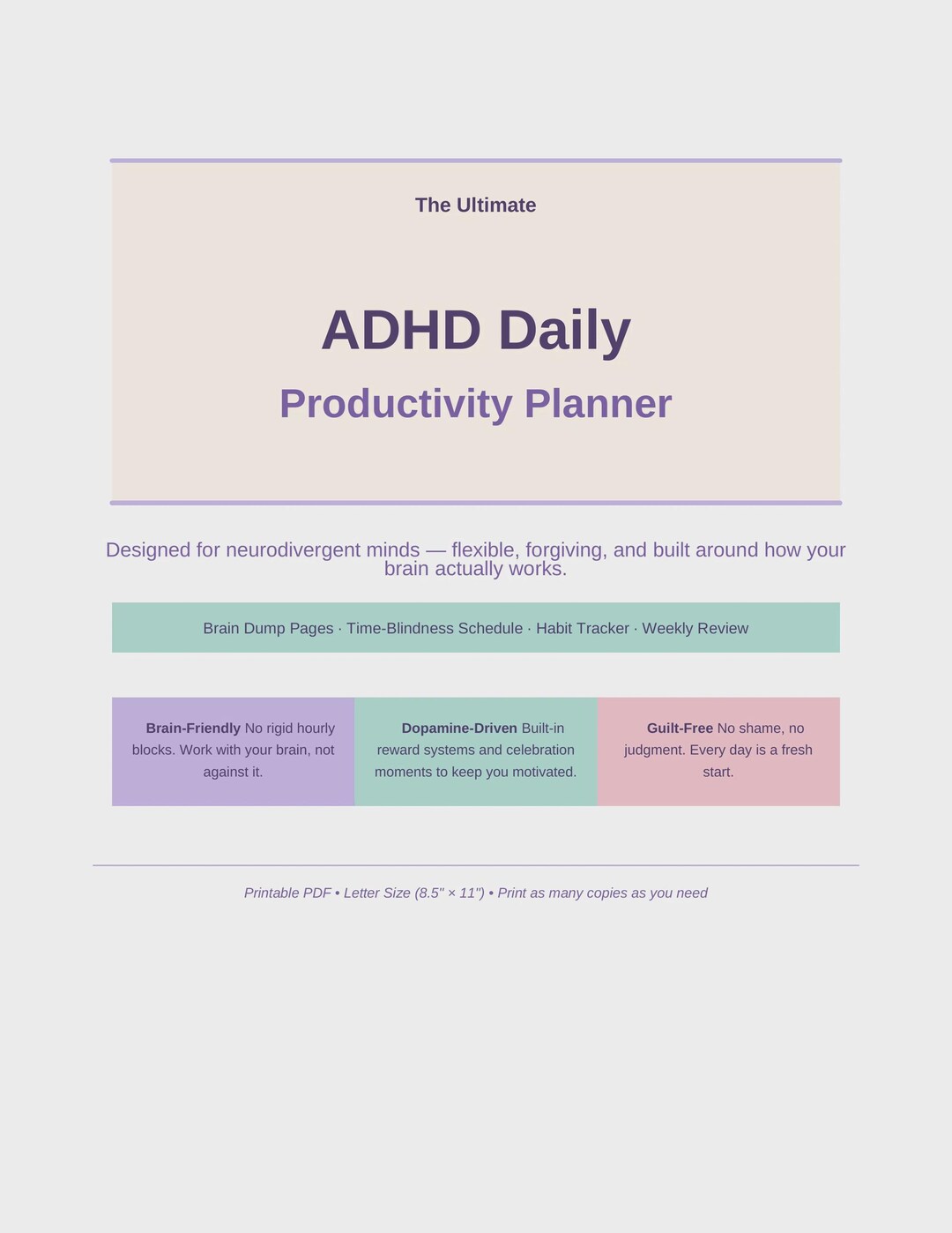 ADHD Daily Planner Printable | Neurodivergent Productivity Tracker ...