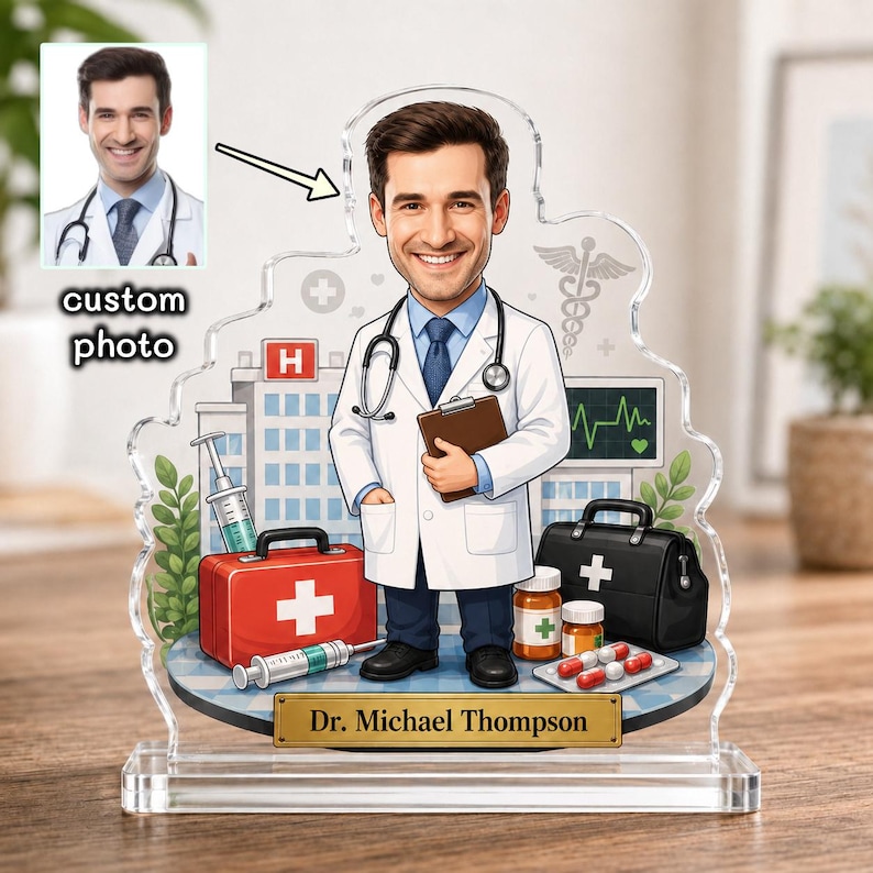 Personalized Doctor Acrylic Plaque, Custom Doctor Gift, Chibi Doctor ...