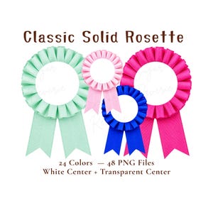 Classic Solid Rosette Clipart Bundle, Blank Award Ribbon PNG, 24 Colors ...