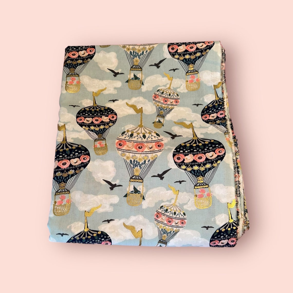 Metallic Hot Air Balloon Print Fabric - Emma and Mila - by the Yard - Etsy