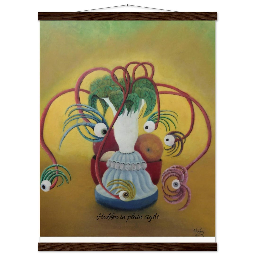 Surreal Still Life Art Print |vase Oil Painting Reproduction, Eyeball ...