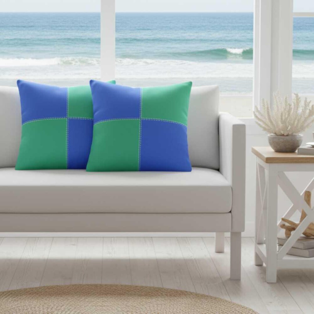 Set of TWO 20x20 Modern Blue Green Color Block Indoor Pillow Covers ...