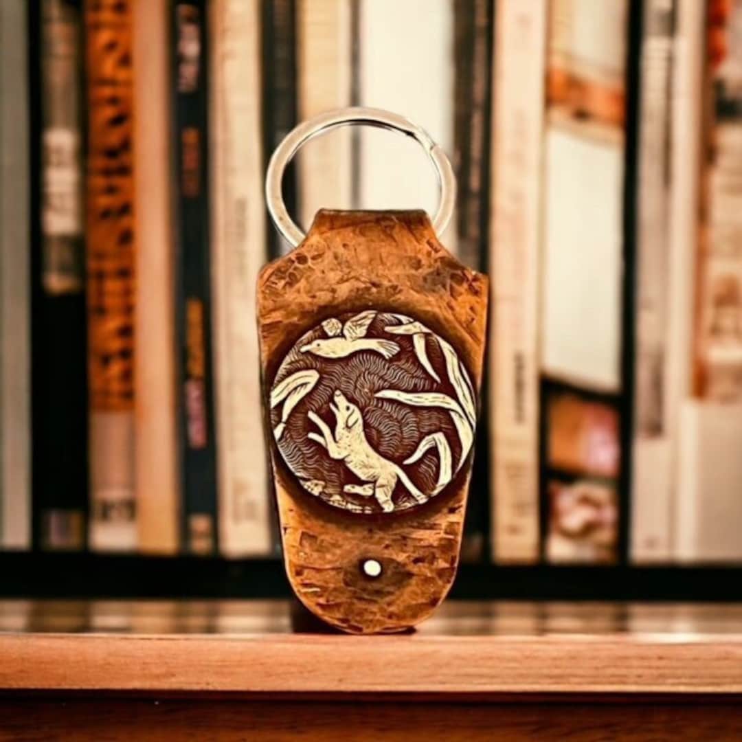 Keychain, Copper and Silver Key Chain, Silver Dog Chasing Bird, Gifts ...