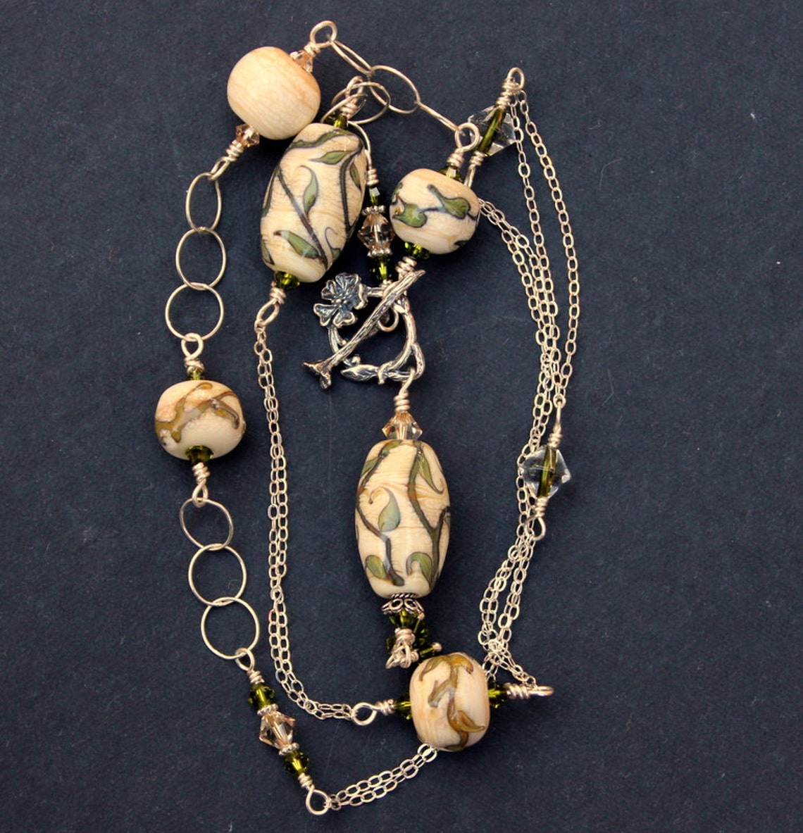 Lampwork Bead Necklace Beaded Necklace Handmade Ivory Vine | Etsy